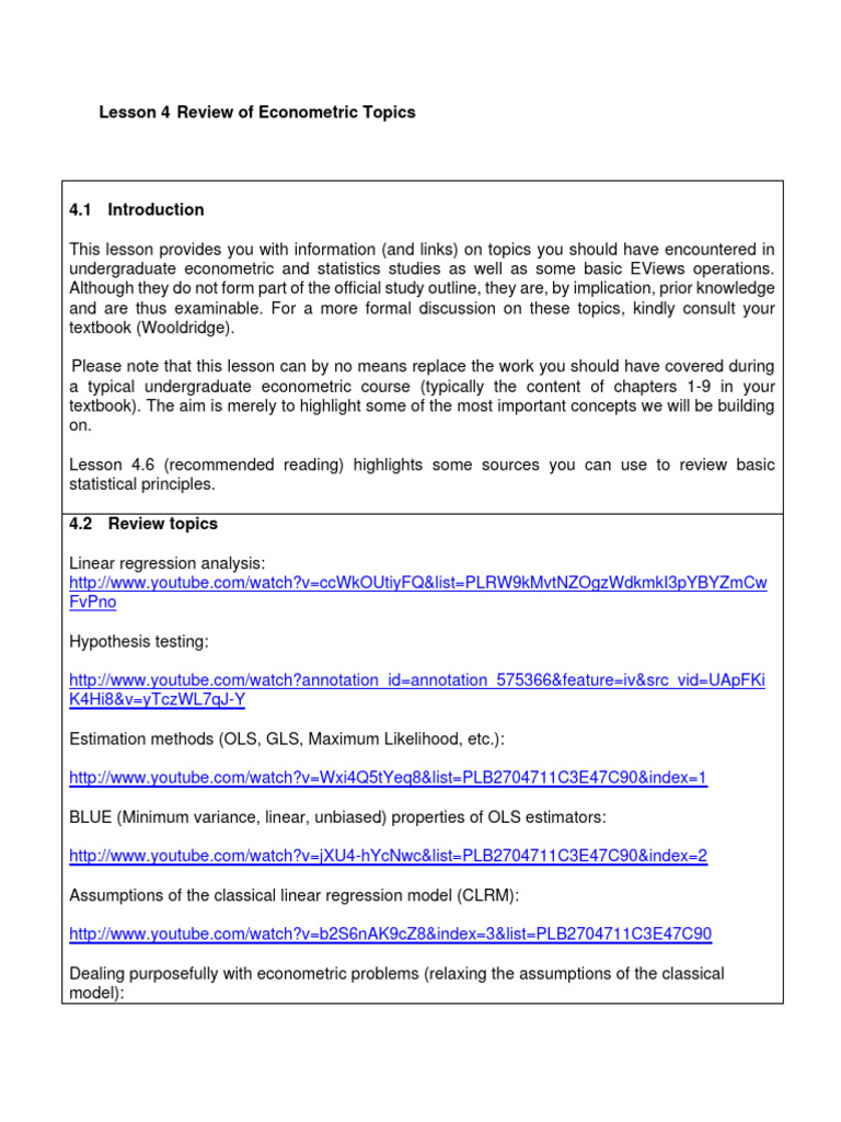 A Review of Basic Econometrics | PDF | Econometrics | Regression Analysis