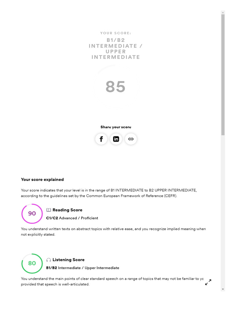 EFSET 15-Minute Test Score Overview | PDF