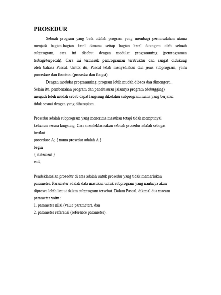 Materi 5 Prosedure Dan Fungsi Pdf
