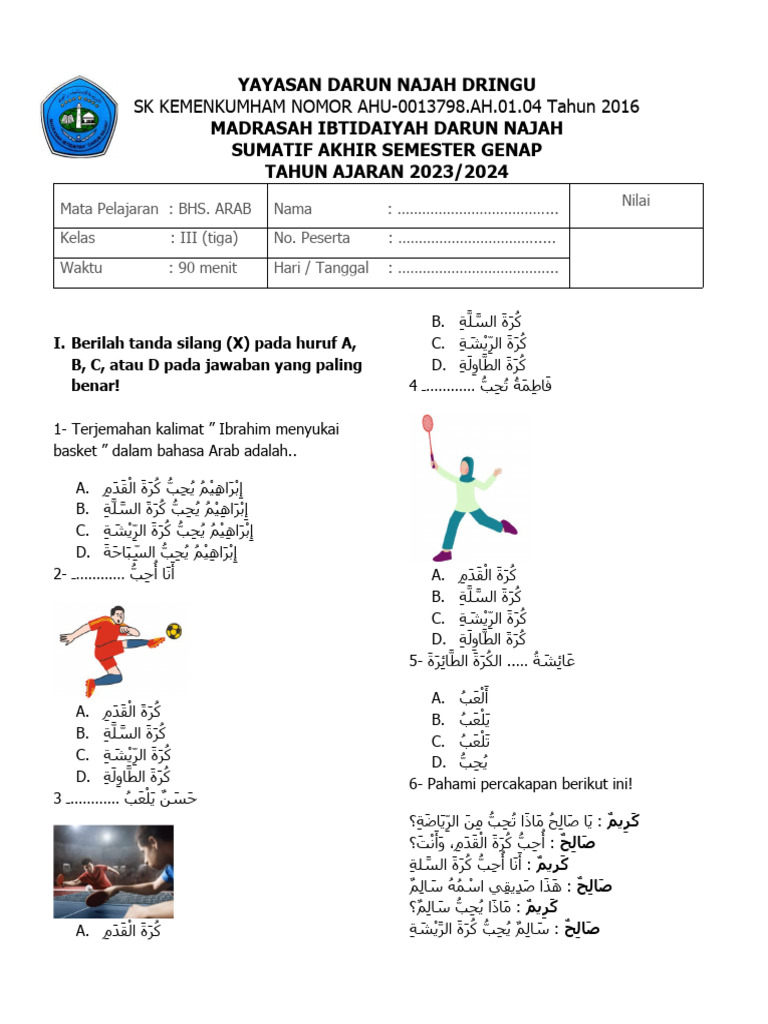 Soal BHS Arb 3 | PDF