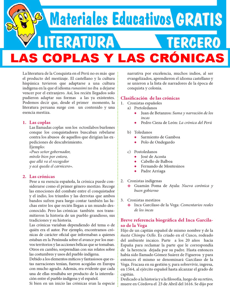 Las Coplas y Las Crónicas para Tercer Grado de Secundaria | PDF | Imperio Inca | Andes