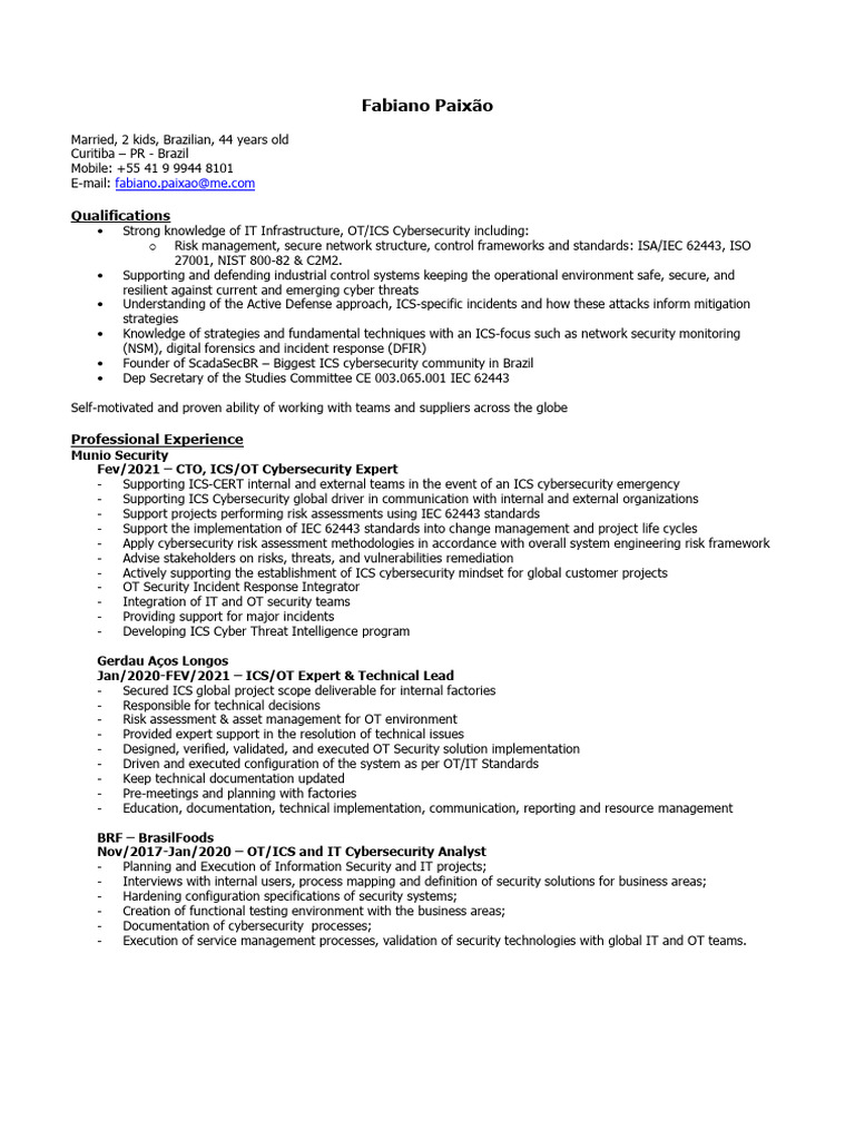 ICS Cybersecurity Expert Profile | PDF | Computer Security | Security