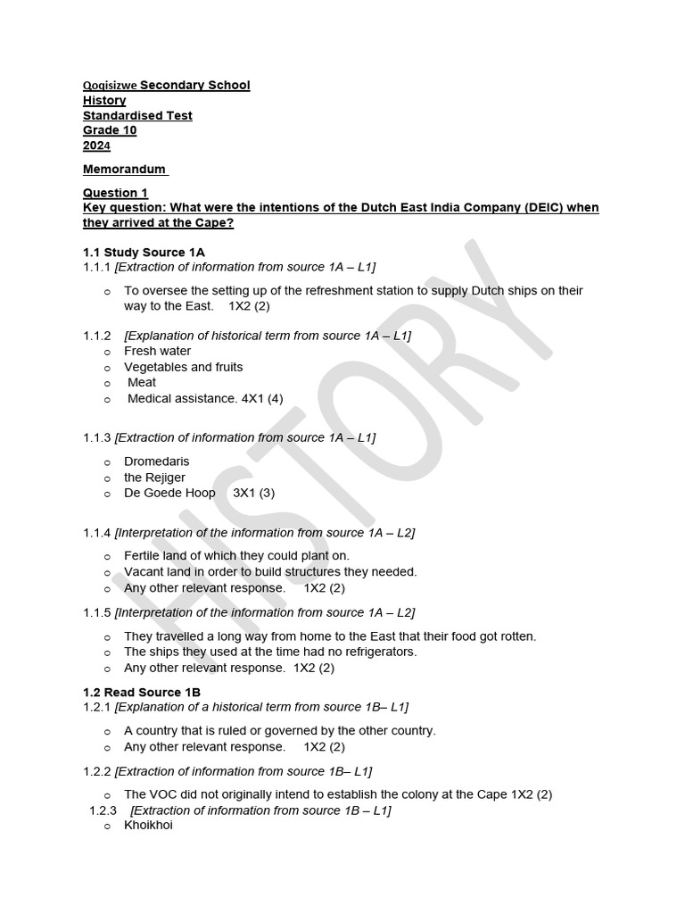 Memo Grade 10 Std Test 2022 Pdf 