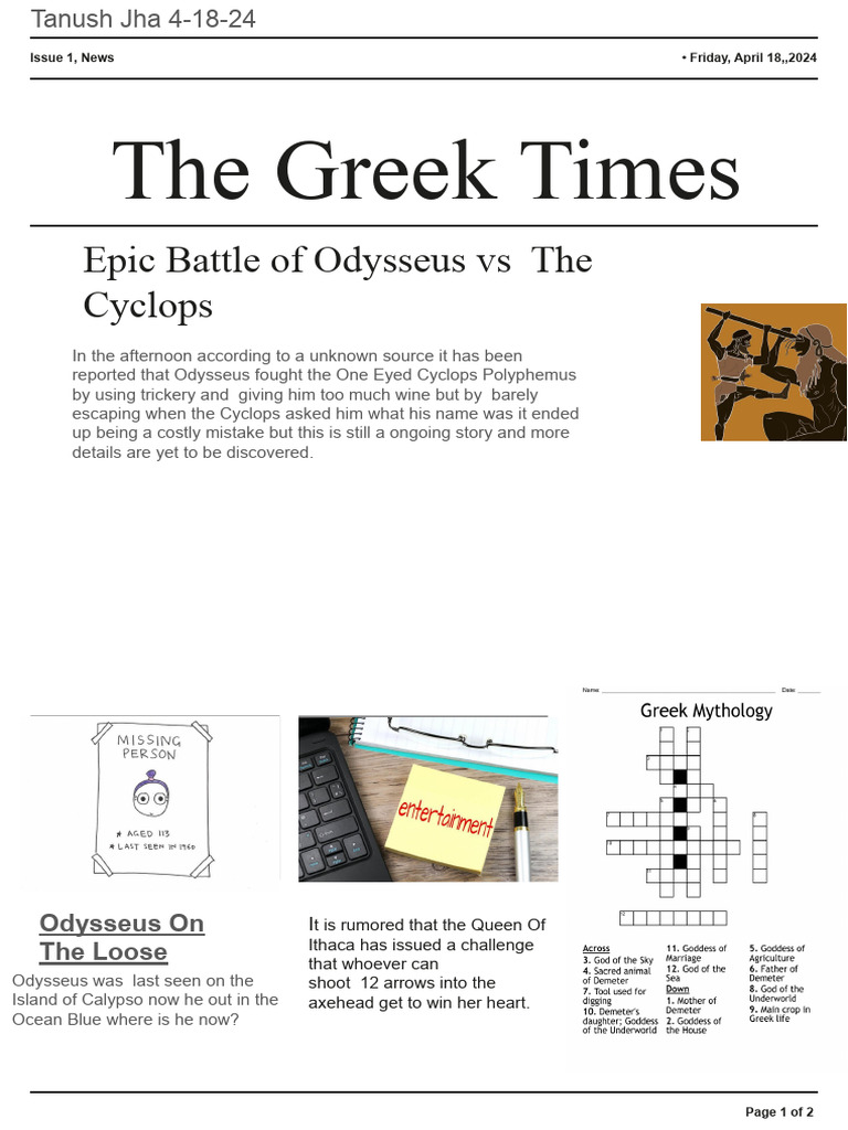 Odyssey Newspaper Project | PDF | Odysseus | Odyssey