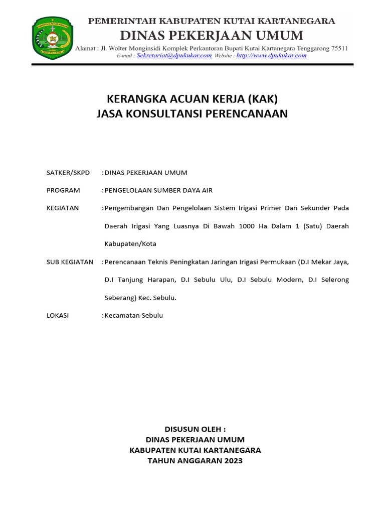 Kerangka Acuan Kerja (Kak) Jasa Konsultansi Perencanaan | PDF