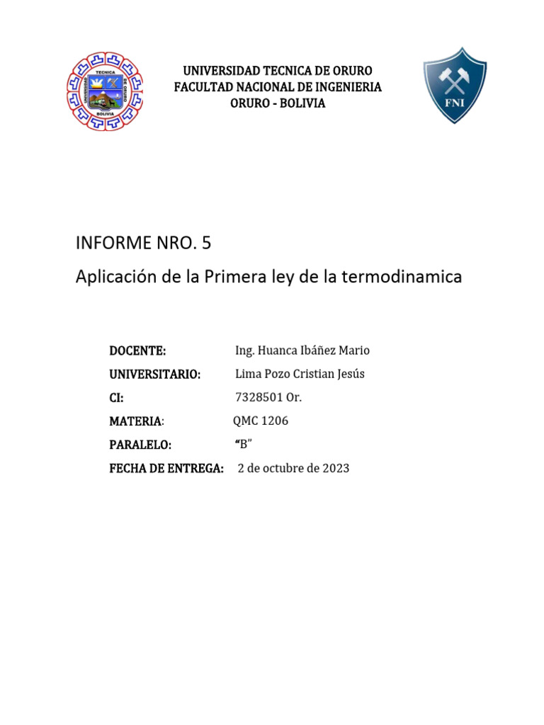 Informe Nro 5 QMC 1206 | PDF | Gases | Termodinámica