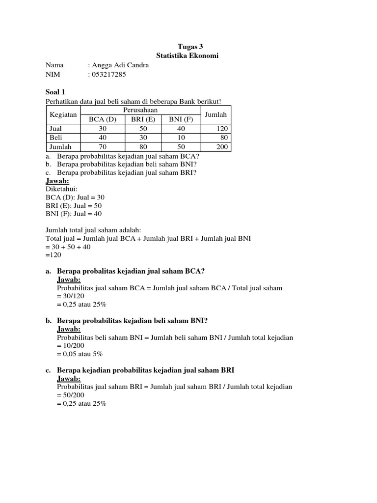 Tugas 3 - Statistika Ekonomi - Angga | PDF