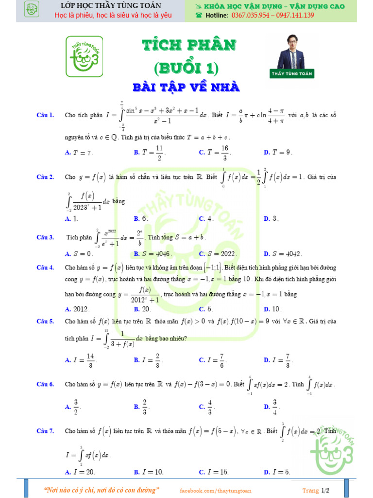 BUỔI 1 - BT VỀ NHÀ - LỚP VD - VDC - THẦY TÙNG TOÁN | PDF