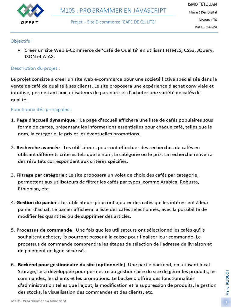 M105 JS Projet | PDF | Ajax (Programmation) | JavaScript