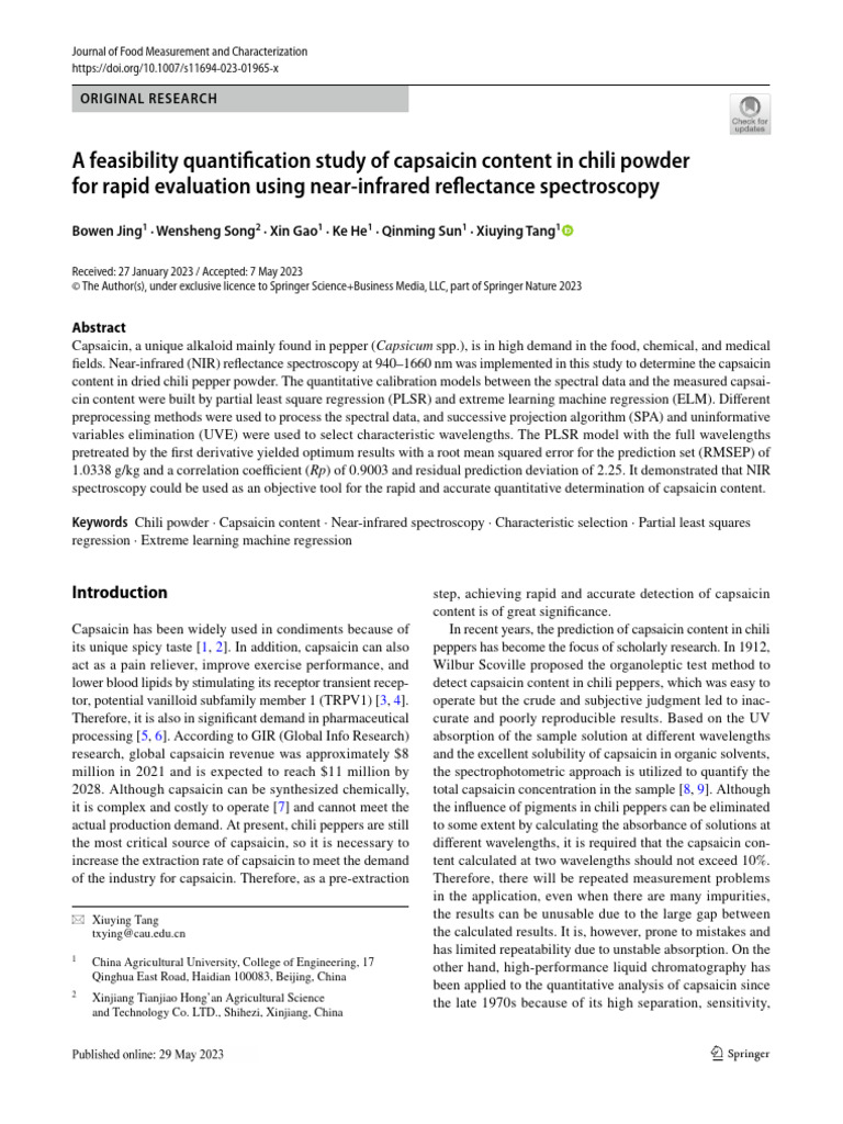 Capsaicin Detection in Chili Powder via NIR | PDF | Linear Regression ...