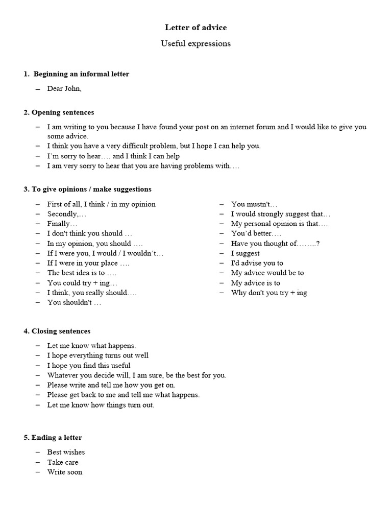Letter of Advice - Useful Expressions | PDF