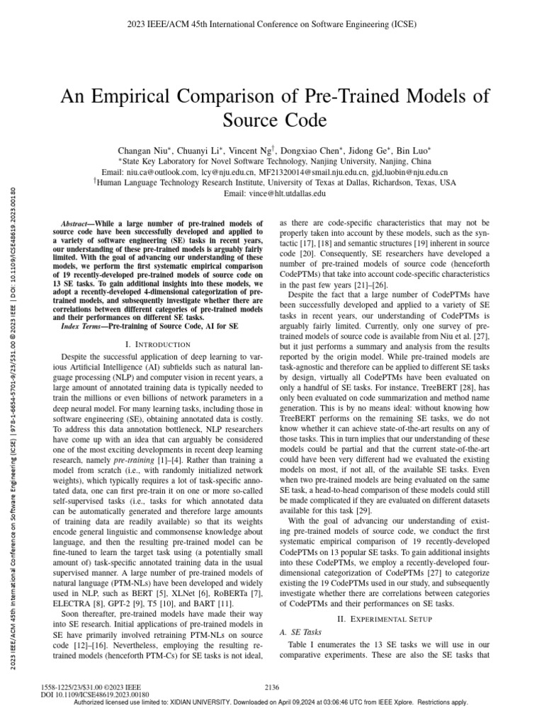 Comparison of Pre-Trained Source Code Models | PDF | Artificial ...
