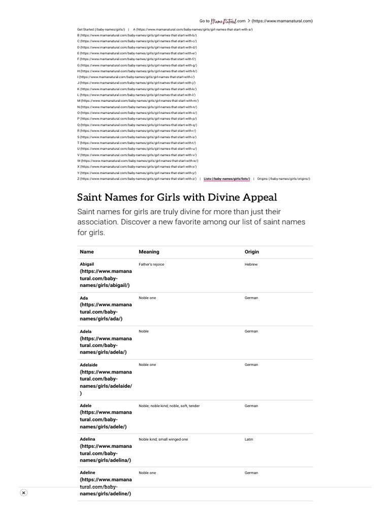 Saint Names For Girls With Divine Appeal - Mama Natural | PDF