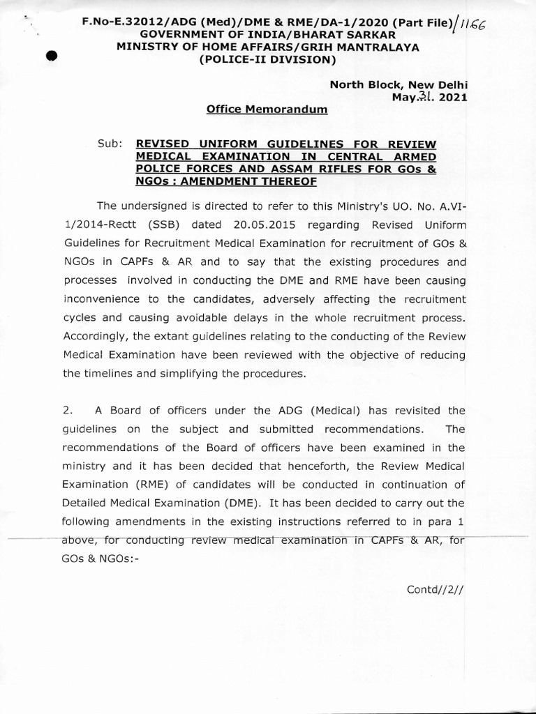 Revised Medical Examination Guidelines CAPFs | PDF | Medical ...