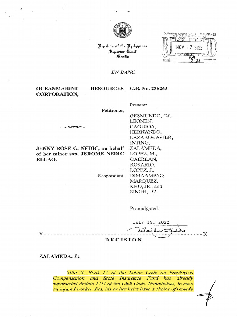 Oceanmarine Resources vs. Nedic | PDF | Damages | Workers' Compensation