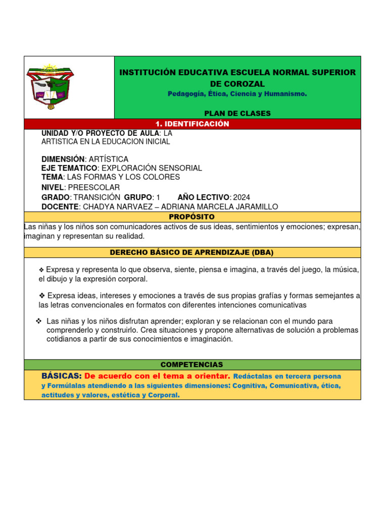 Plan de Clase Transición | Descargar gratis PDF | Educación de la primera infancia | Cognición