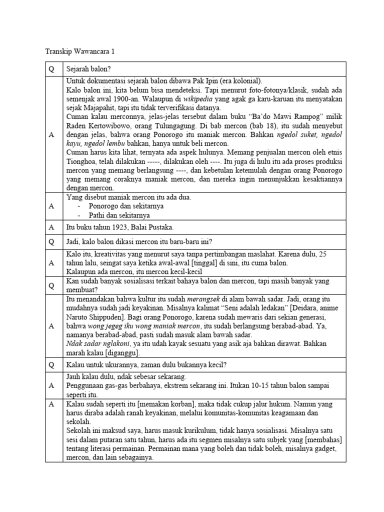 Transkip Wawancara 1 | PDF