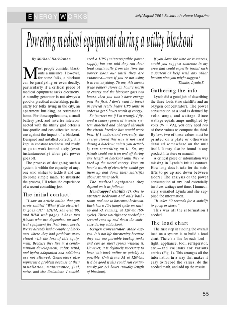 Powering Medical Equipment During A Utility Blackout 2001 | PDF ...