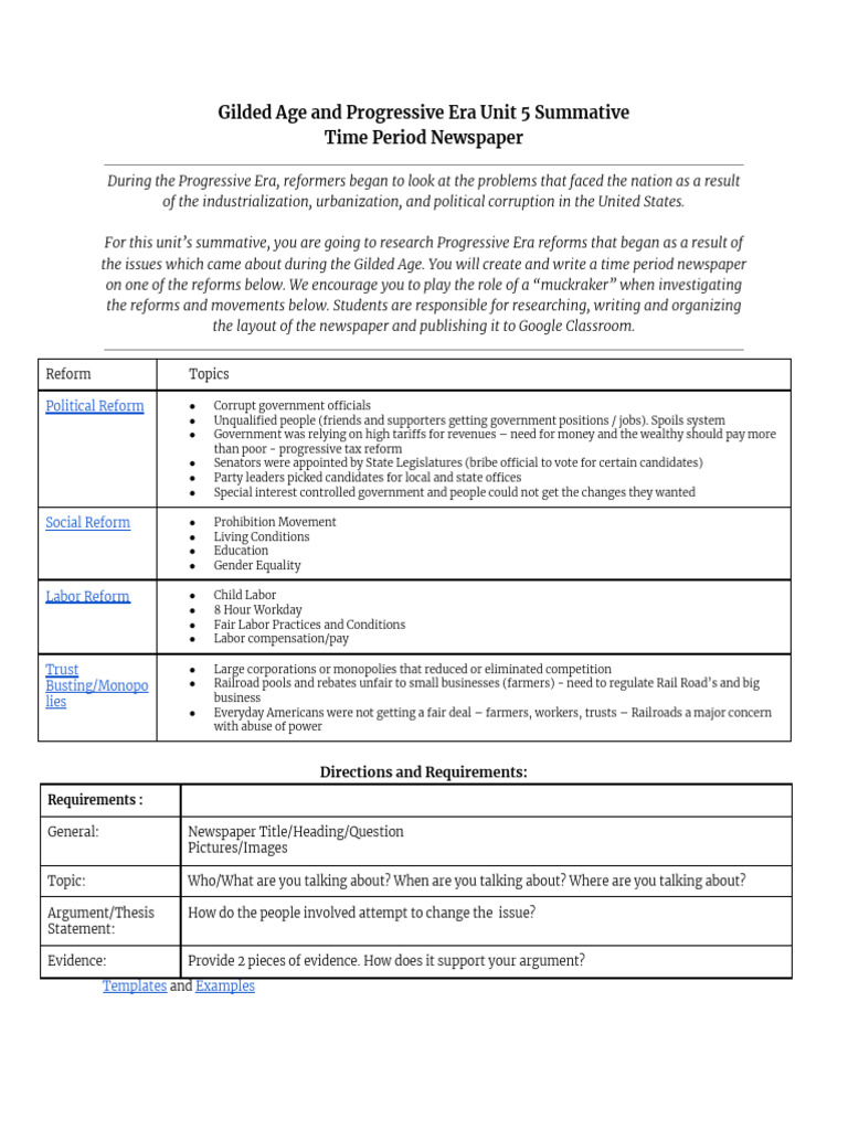 Gilded Age Reforms Newspaper Project | PDF | Progressive Era ...