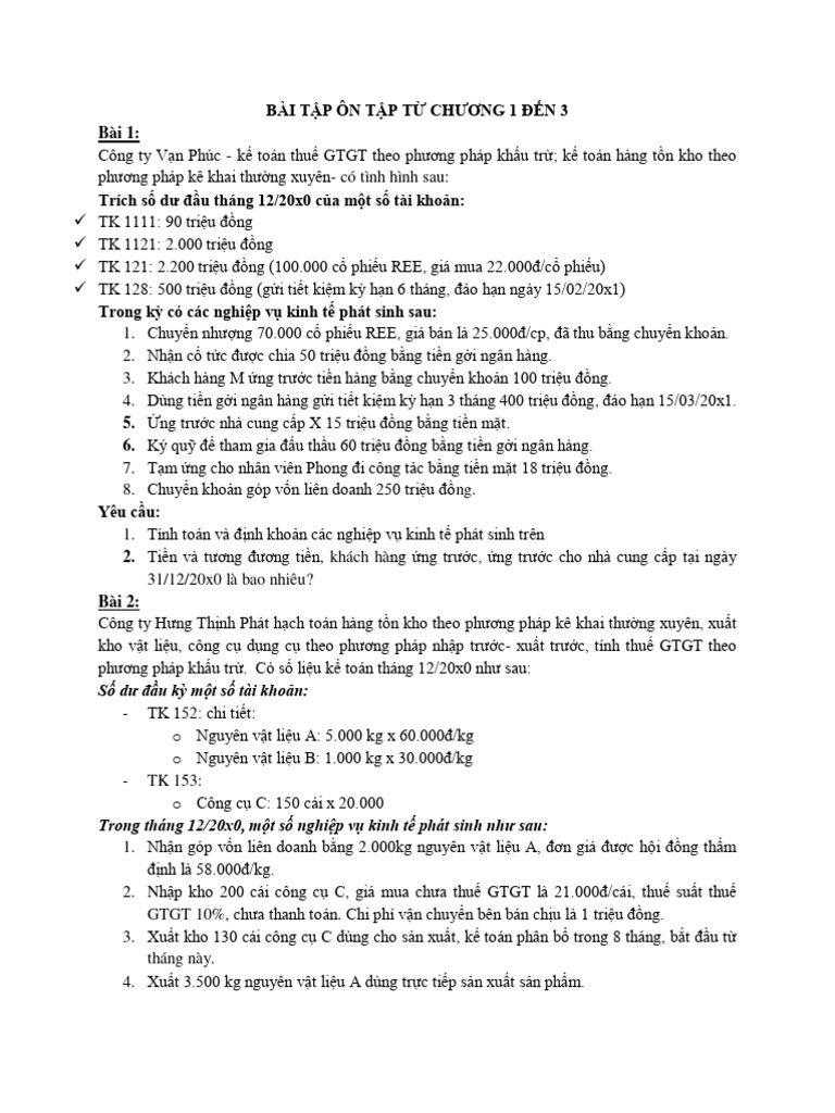 Bai Tap On Tap Chuong 1 - 3 | PDF