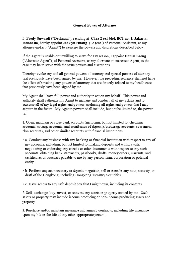 Gpoa | PDF | Power Of Attorney | Indemnity