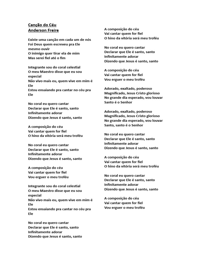 Letra da Canção do Céu - Anderson Freire | PDF | Religião e Espiritualidade