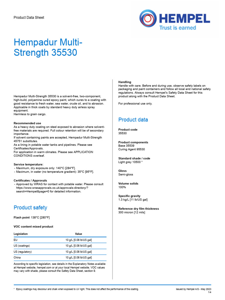 Hempadur Multi-Strength 35530 Data Sheet | PDF | Paint | Humidity