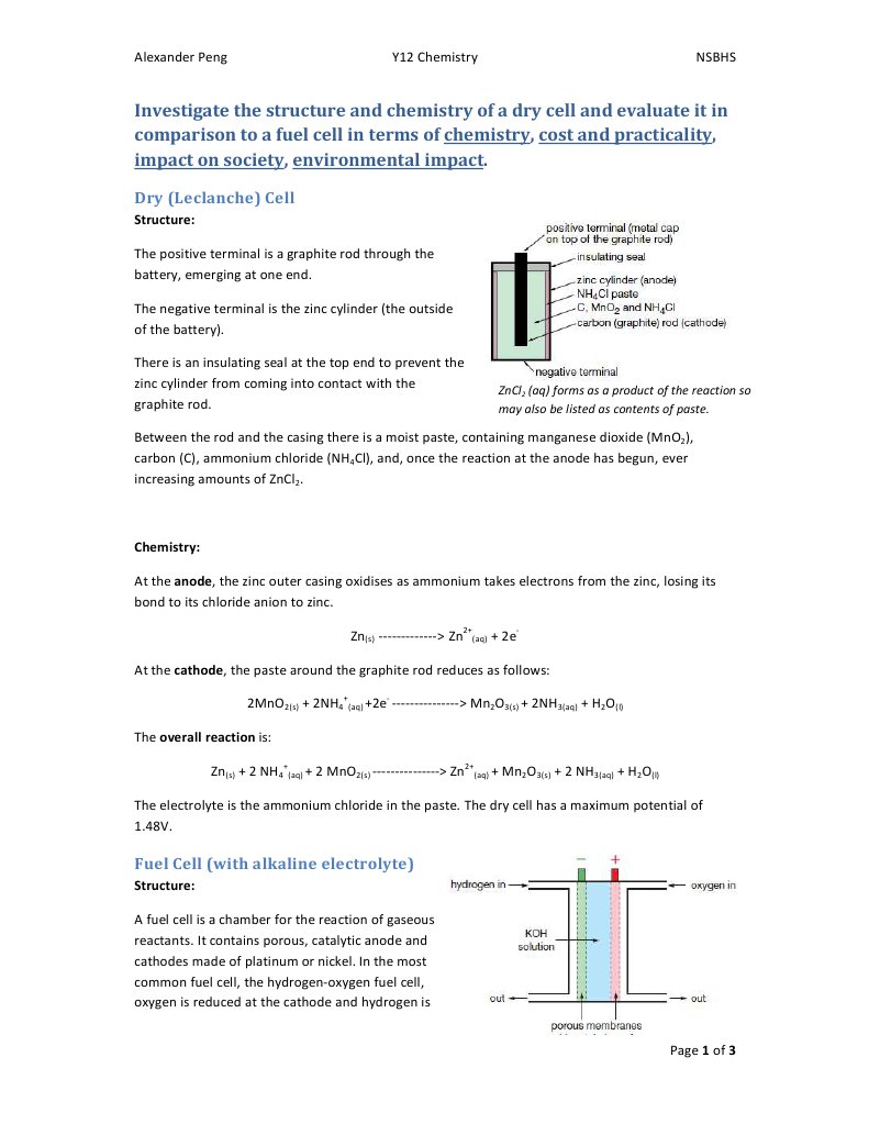 Structure and Chemistry of A Dry Cell and Fuel Cell | PDF