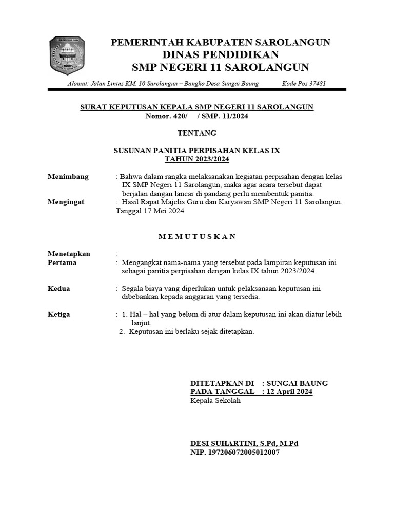 SK Perpisahan TP 2023-2024 | PDF