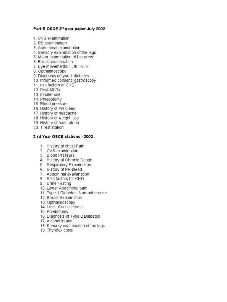 3rd Year OSCE Stations | PDF | Diabetes Mellitus | Hyperthyroidism