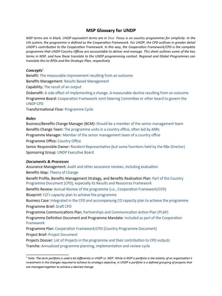 MSP Glossary For UNDP | PDF | United Nations Development Programme | Economies