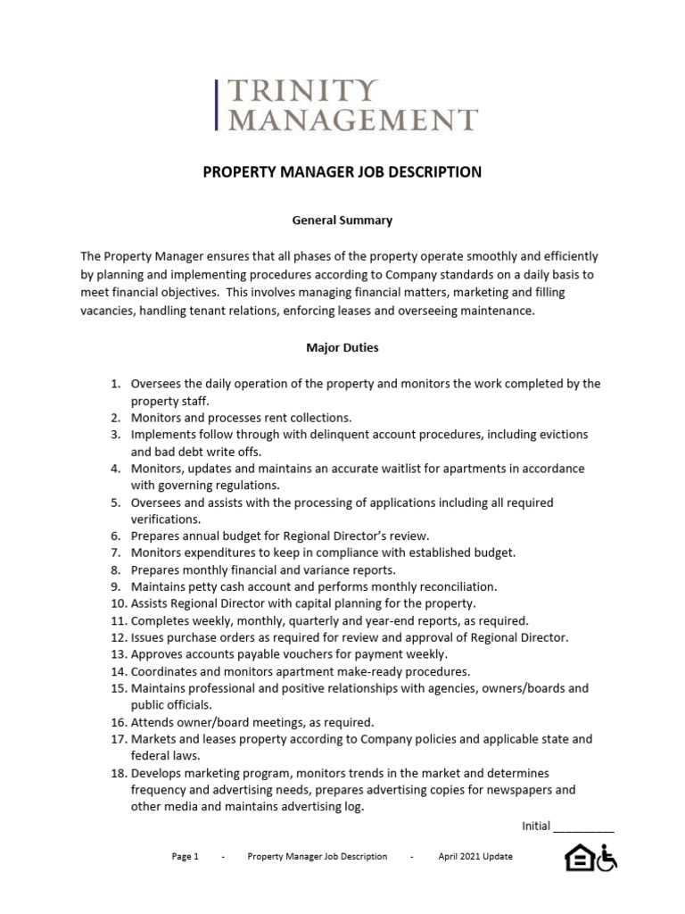 Property Manager Job Description | PDF | Employment | Lease