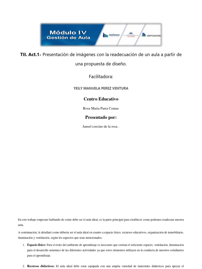 TII. Act.1 - Presentación de Imágenes Con La Readecuación de Un Aula A Partir de Una Propuesta ...