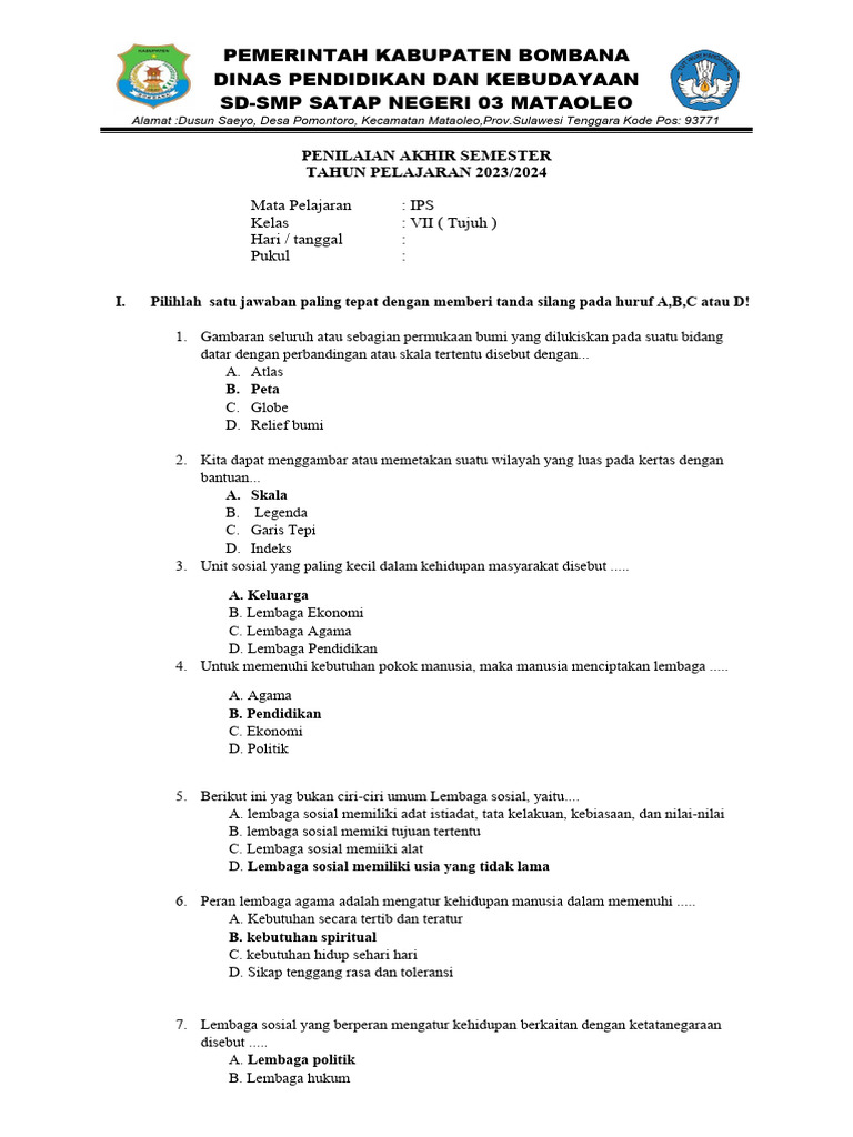 Soal PAS IPS Kelas 7 | PDF | Ilmu Sosial | Perjalanan