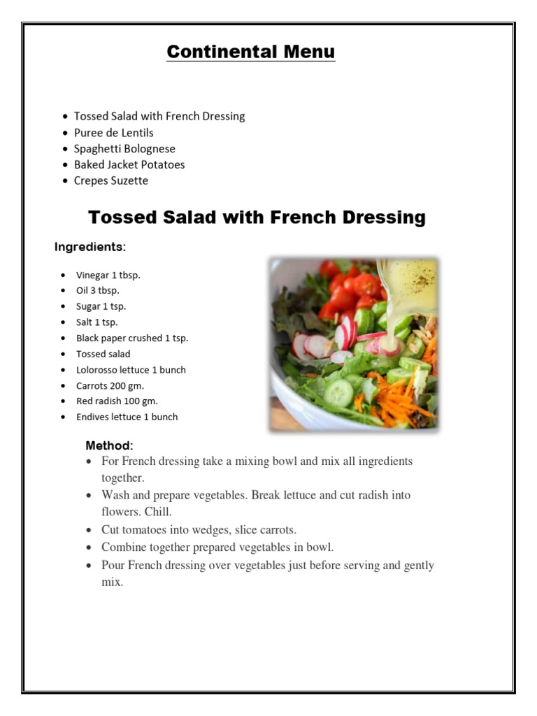 Continental Menu 01 | PDF | Salad | Western Cuisine