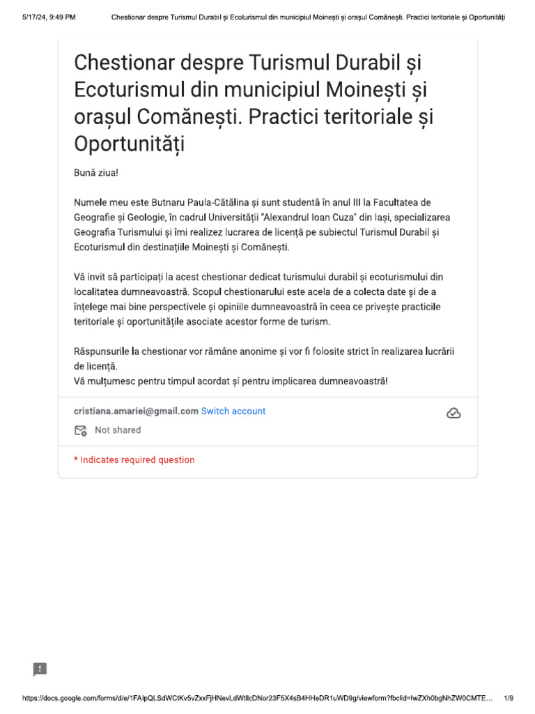 Chestionar Model Tutrism Durabil | PDF