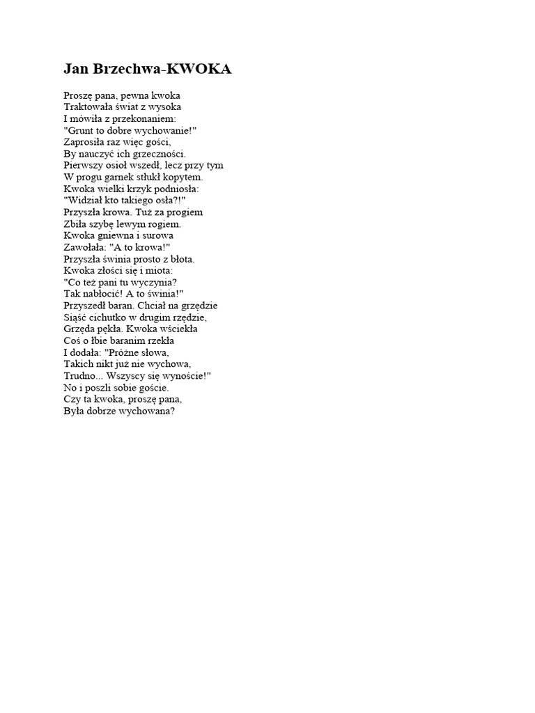 Jan Brzechwa - Kwoka | PDF