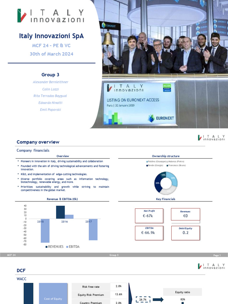 Italy Innovazioni SpA | PDF | Valuation (Finance) | Business Economics