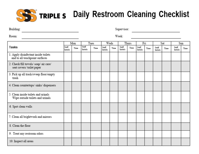 Daily Restroom Cleaning Checklist | PDF
