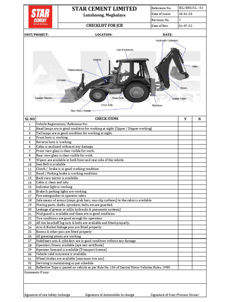 02 Checklist JCB | PDF | Truck | Vehicles
