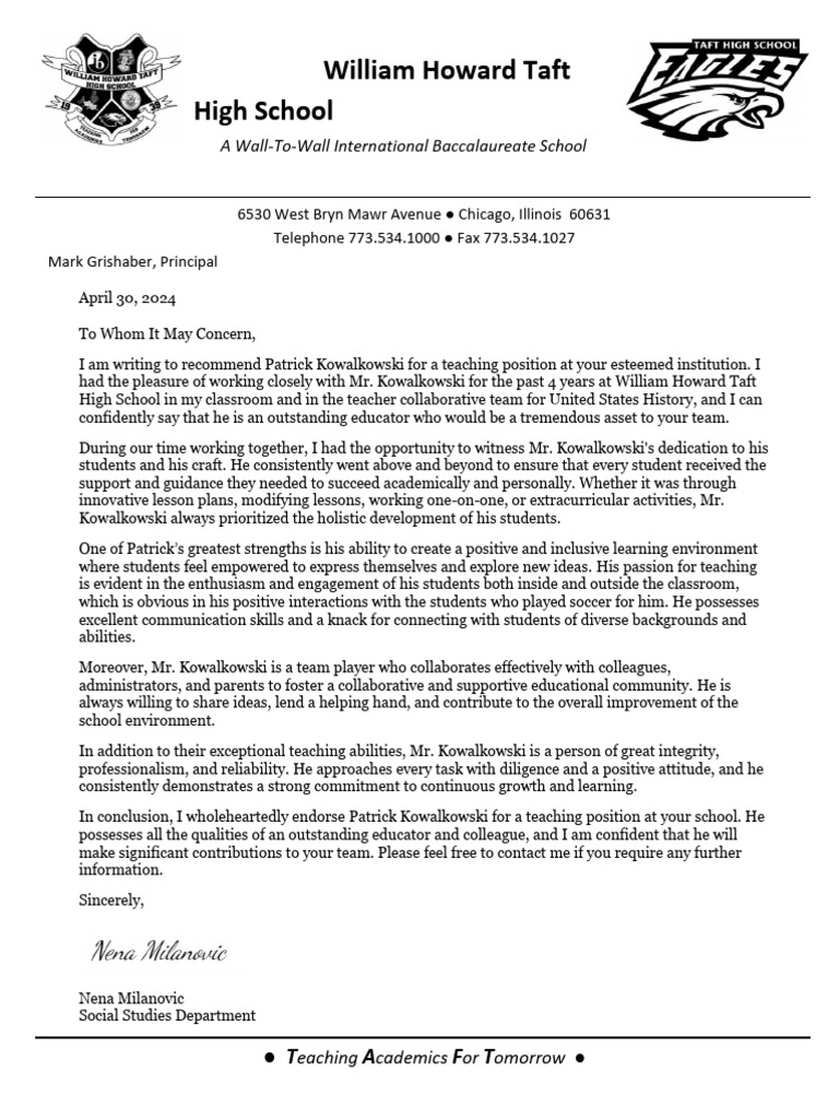 Kowalkowski Letters of Recommendation Combined | PDF | Teachers ...