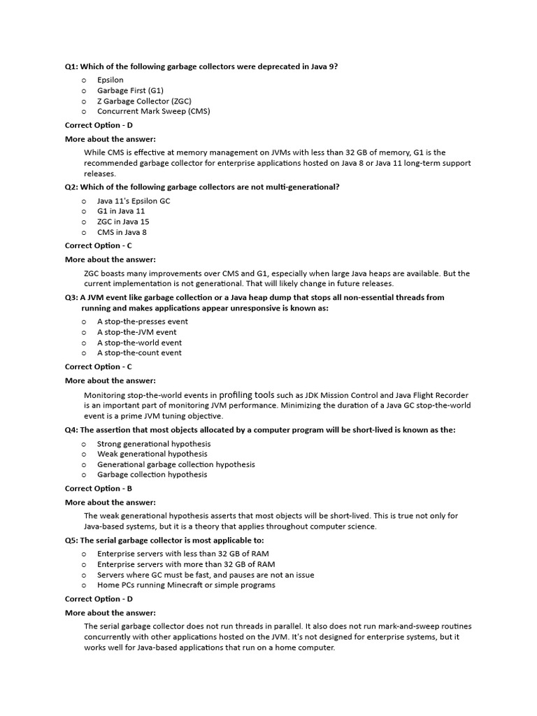 Gc Quiz Pdf Java Programming Language Java Virtual Machine