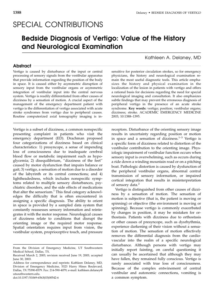 Bedside Vertigo | PDF | Vertigo | Vestibular System