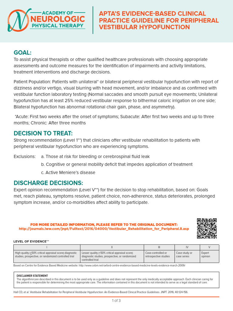 Apta S Evidence Based Clinical Practice Guideline For Peripheral Vestibular Hypofunction Final ...