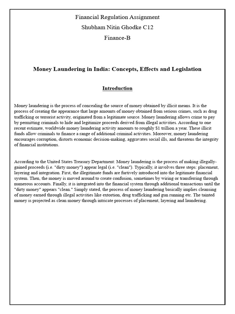 Financial Regulation Assignment | PDF | Money Laundering | Money