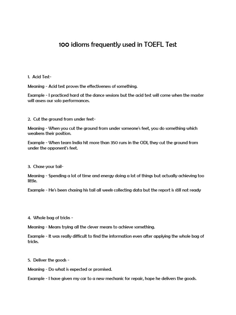100 Idioms Frequently Used in TOEFL Test | PDF | Feeling