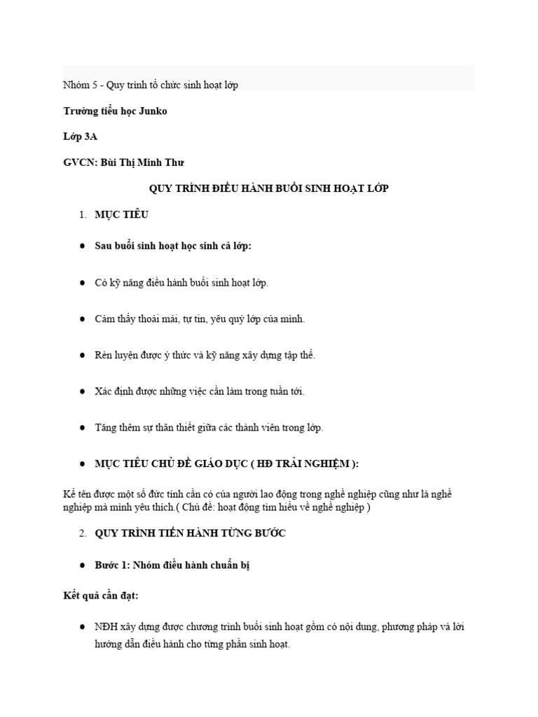 S A Nhóm 5 QUY TRÌNH T CH C SINH HO T L P | PDF