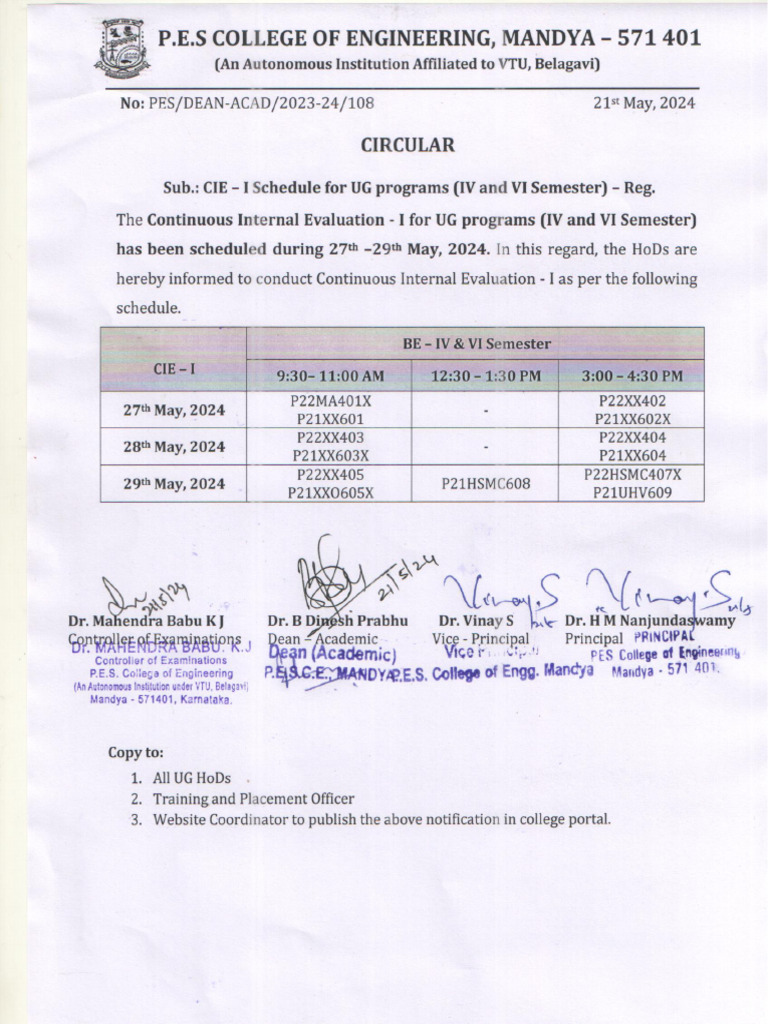 CIE - I Circular (BE - 4th & 6th Semester) | PDF
