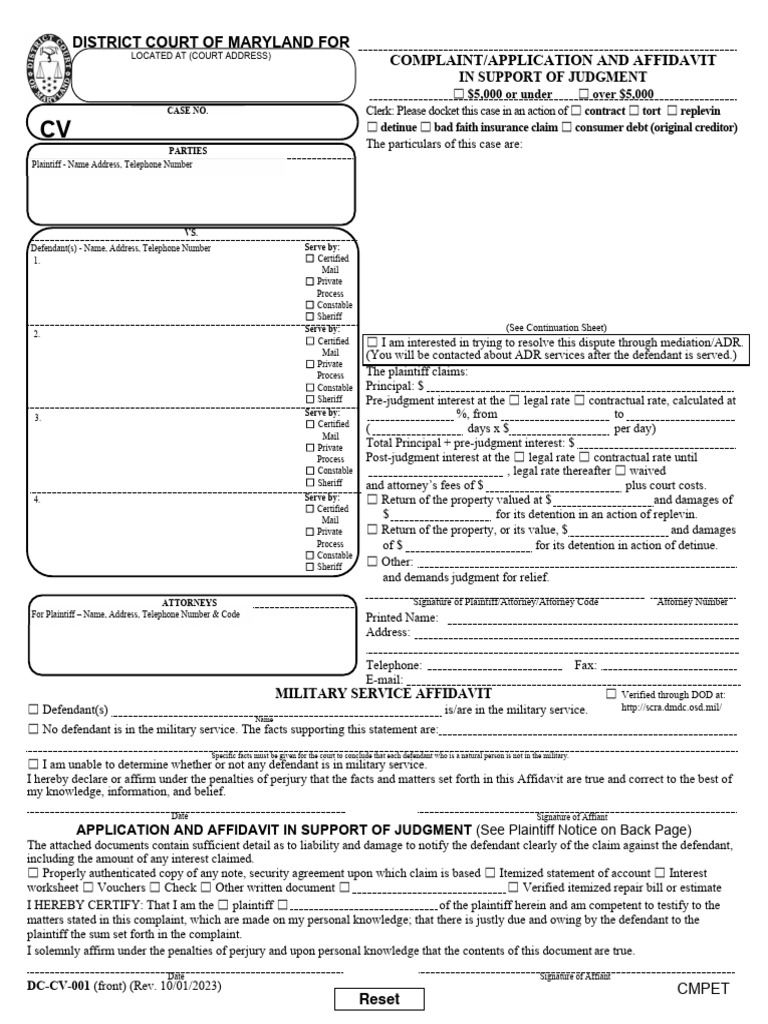 dccv001f District Form | PDF | Judgment (Law) | Affidavit