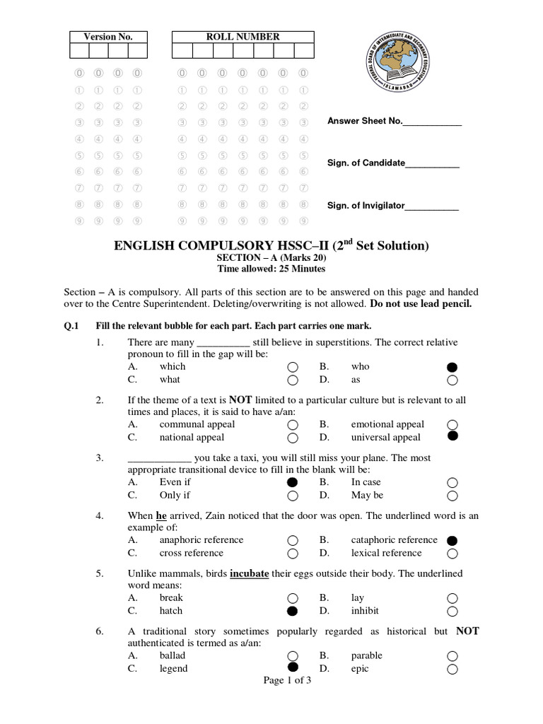 English HSSC-II Solution of 2nd Set Model Question Paper | PDF
